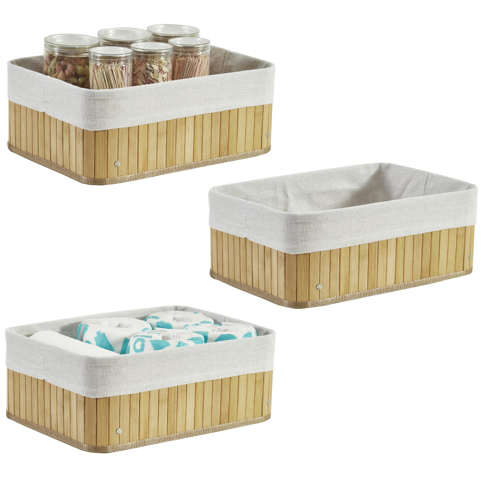Bamboo Basket w/Removable Linen | Wicker Basket | DECOMOMO