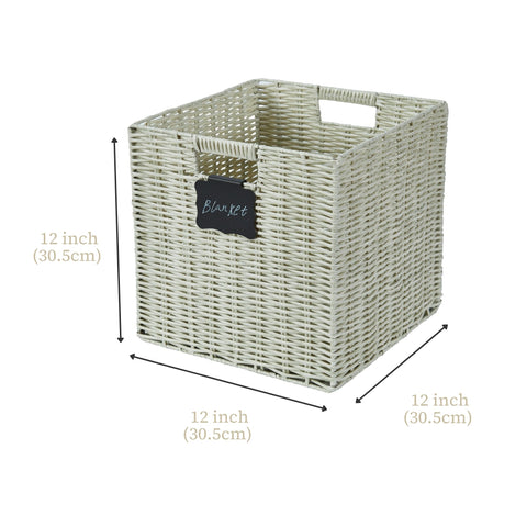Set Of 4 Handwoven Paper Cube Baskets With Handles – 13x13x13 Inch ...